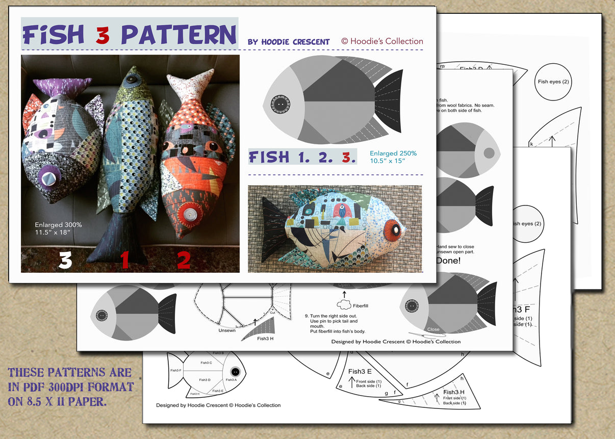 Fish 3 - stuffed animal / PDF Patchwork Sewing Pattern – fab-a-la-carte
