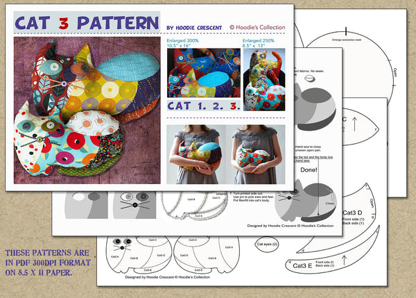 Cat 3 - stuffed animal / PDF Patchwork Sewing Pattern – fab-a-la-carte